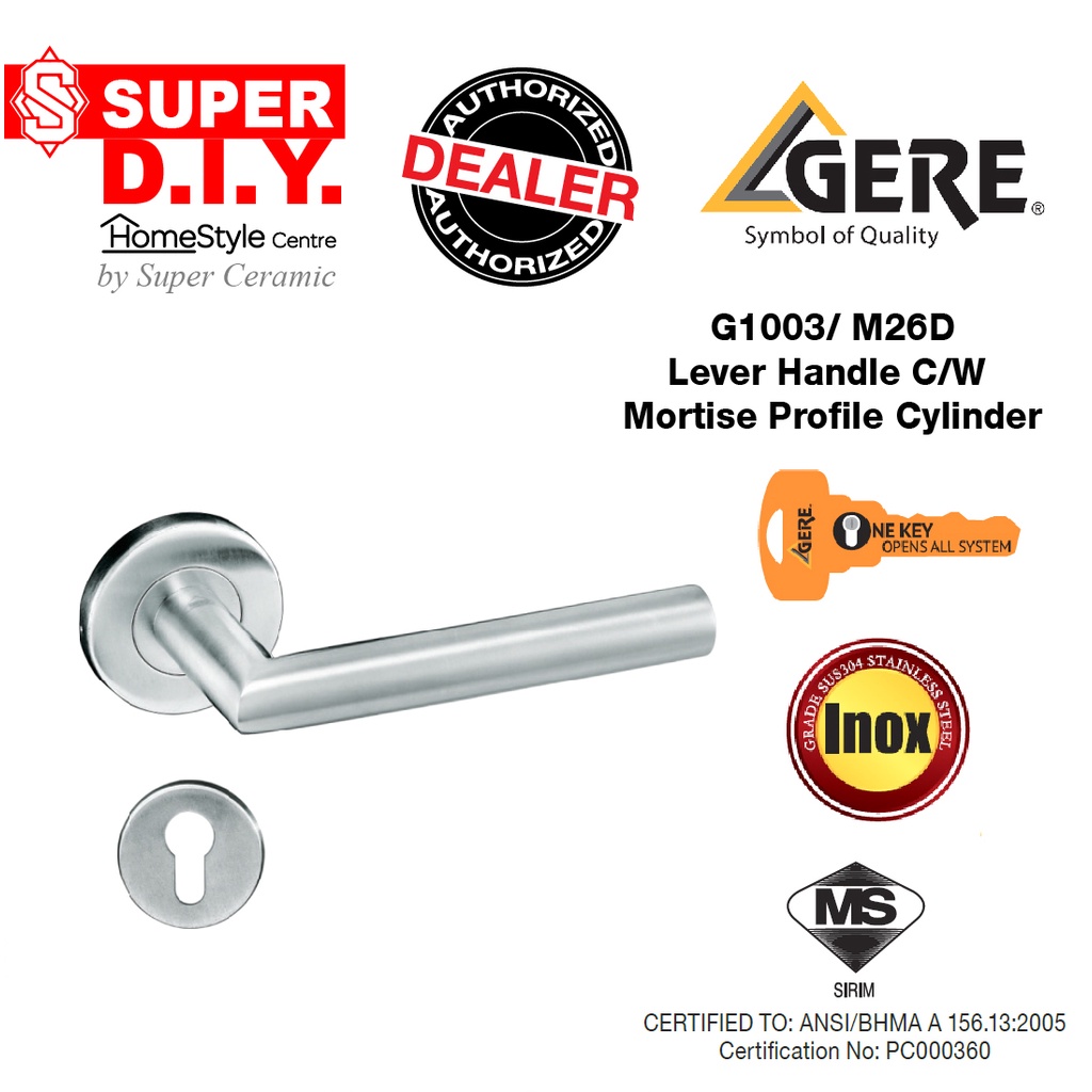 GERE G1003 Lever Handle C/W Mortise Profile Cylinder | Shopee Malaysia