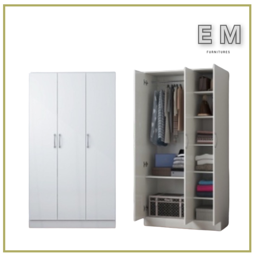 EM 6162 Wardrobe white with 3 door / almari putih / 3 pintu wardrobe ...