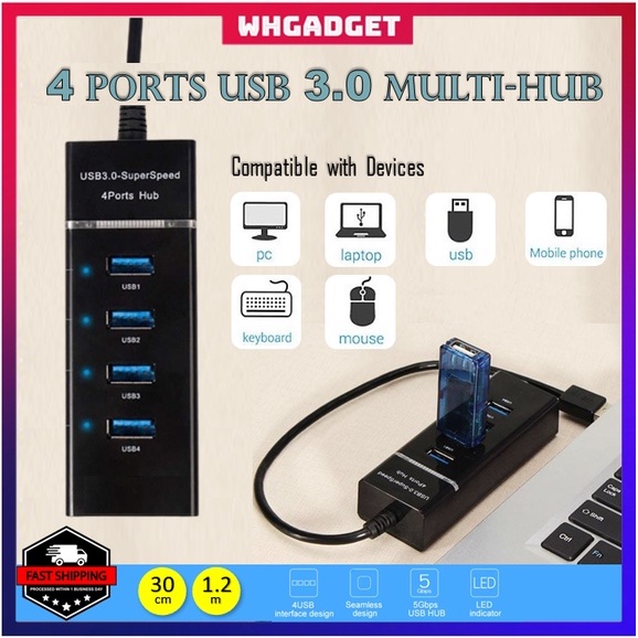 Multi USB Hub 3.0 Extension Cable Splitter Port Hub Extender 4 Port ...