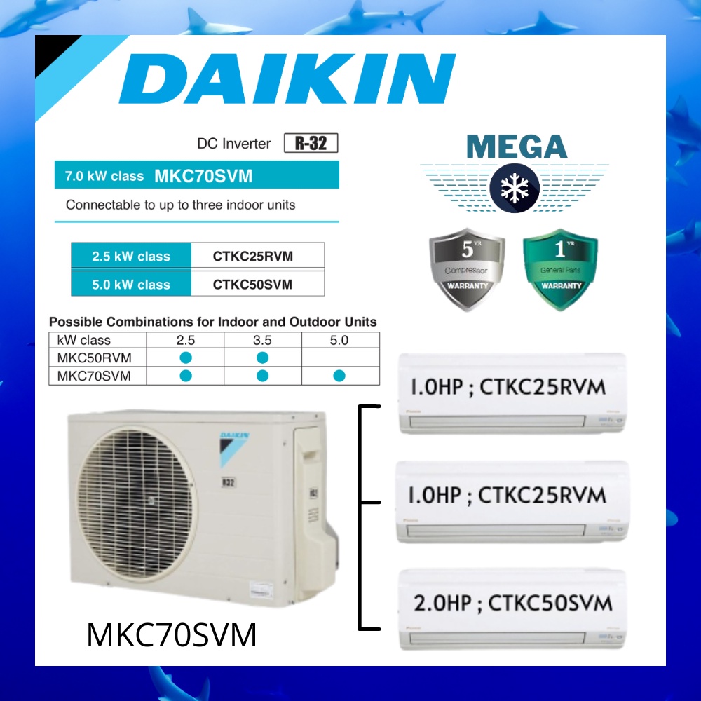 DAIKIN MULTI-SPLIT AIR COND INVERTER [OUTDOOR MKC70SVM 3.0HP] + [INDOOR ...