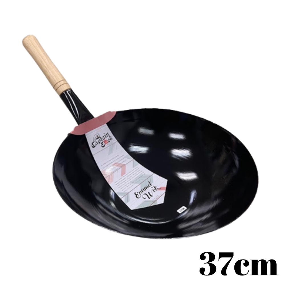 CAPTAIN COOK [34cm/37cm/40cm] Single Handed Non-Stick Enamel Wok ...