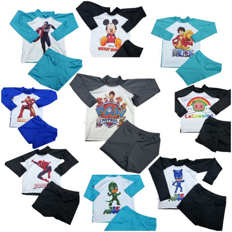CARTOON CHARACTER RASHGUARD TERNO for KIDS BOY and GIRL / SWIMWEAR ...
