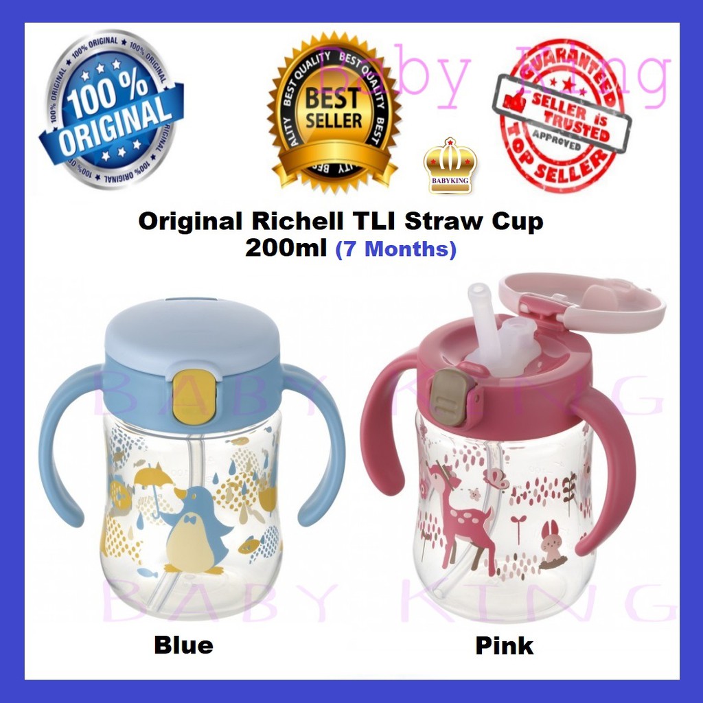 Original Richell TLI Straw Cup Baby Kids Training Straw Cups 200ml (7m ...