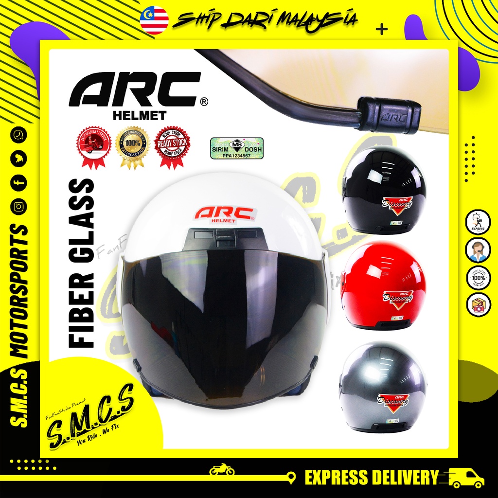 ARC DISCOVERY Siap Black Visor With Rubber Helmet FIBER GLASS [𝟭𝟬𝟬 ...