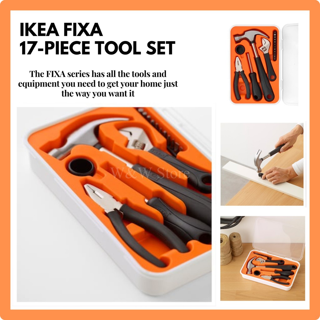 IKEA FIXA 17-piece tool set Hammer Spanner Pliers Screwdriver Bradawl ...