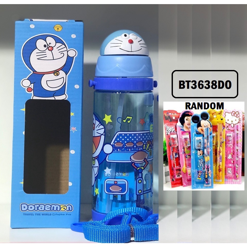 HOMIEE Cute Cartoon Kitty Frog Doraemon Mickey Straw Water Bottle Kid ...