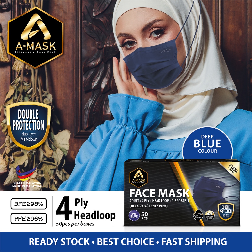 A-MASK 4Ply Double Melt-Blown Adult Face Mask (Earloop /Headloop ...