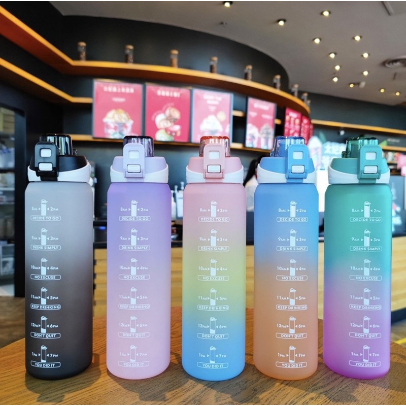 Colorful Gradient Water Bottle Frosted Sports With Time Marker Leak ...