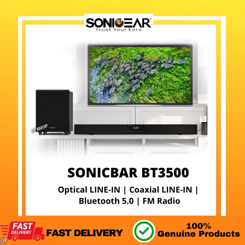 SONICGEAR BT3500 SOUNBAR +SUBWOOFER OPTICAL LINE IN/BLUETOOTH 5.0/FM ...