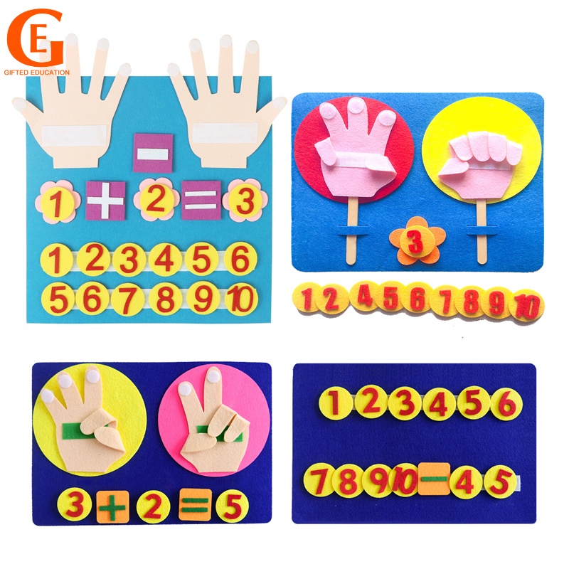 Kid Montessori Math Toy Felt Finger Numbers Puzzle Matching Toddler ...