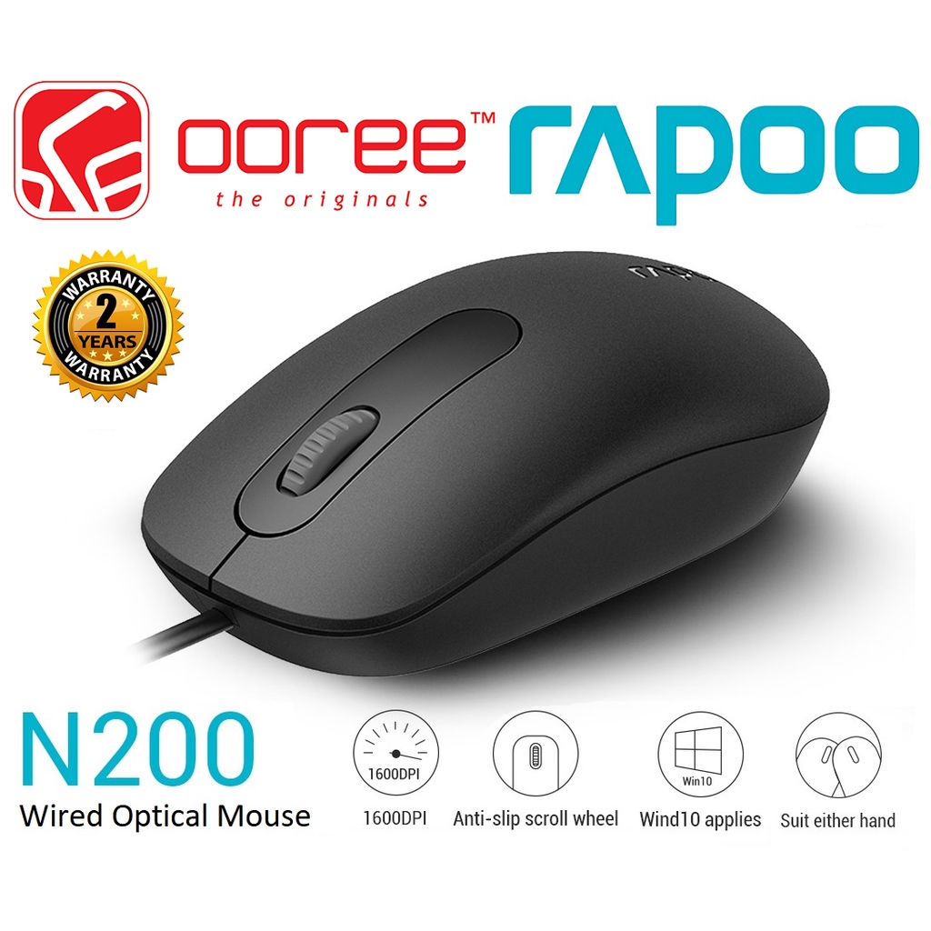 RAPOO N200 / N100 /N100C 1600 DPI / 1000 DPI WIRED OPTICAL MOUSE WITH ...