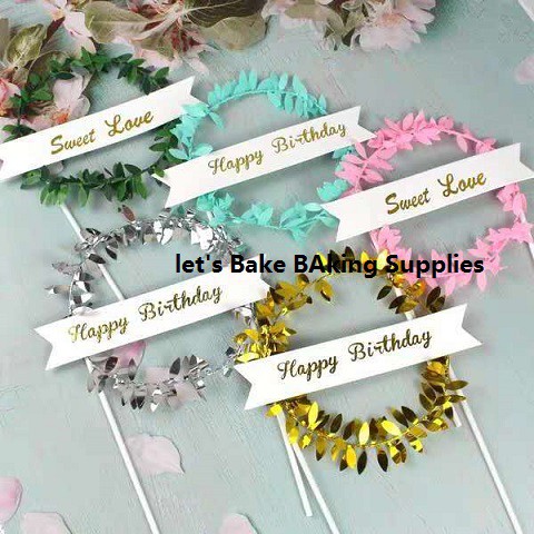 flower happy birthday forest leaf happy birthday cake topper circle ...