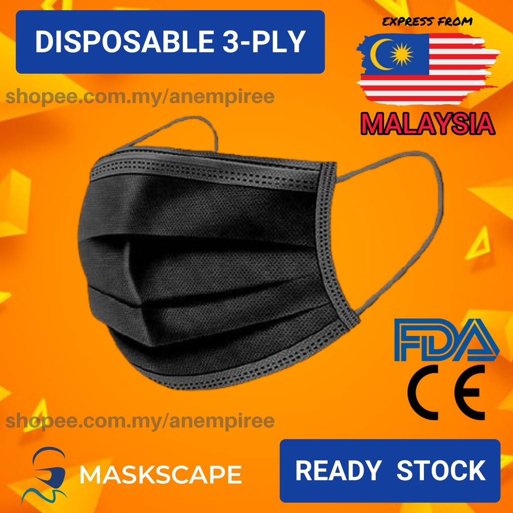 【Black Earloop Face Mask】CERTIFIED 3 Ply Face Mask 3Ply CE & FDA ...