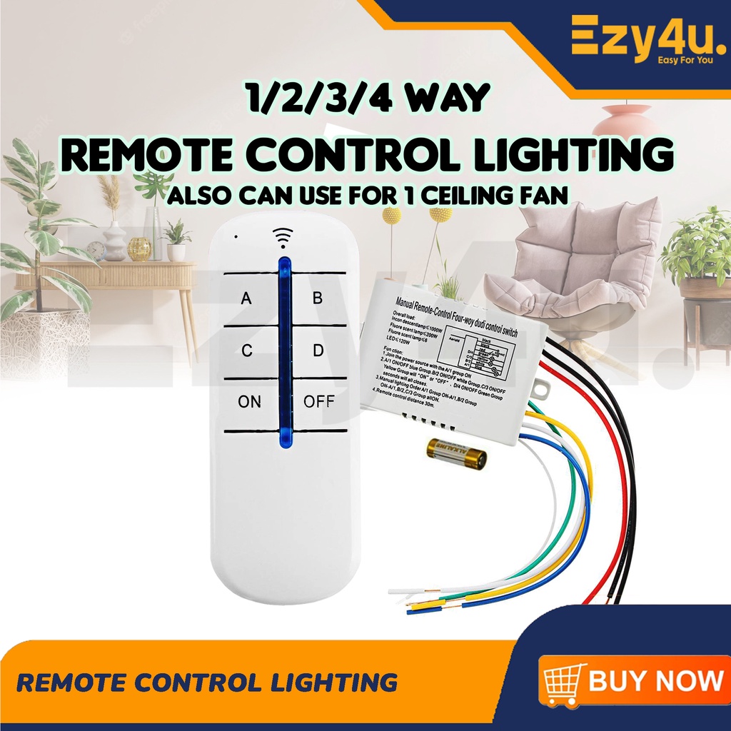 𝟭/𝟮/𝟯/𝟰 𝗪𝗔𝗬 220V Wireless Receiver Lamp Light RF Remote Control Switch ...