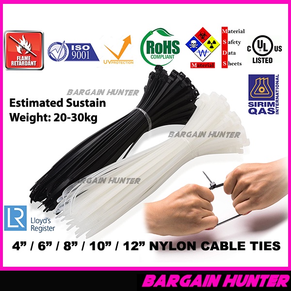Nylon Cable Tie / sustain weight 20kg-30kg / White or Black - 100pcs ...