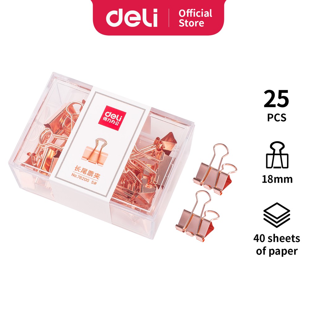 Deli Clips Rose Gold Binder Clips 40 Sheets 18mm 25 Pcs/Box 78200 ...