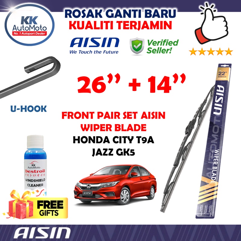 Honda New City Jazz 26" Inch + 14" Inch High Quality Front Aisin Wiper ...