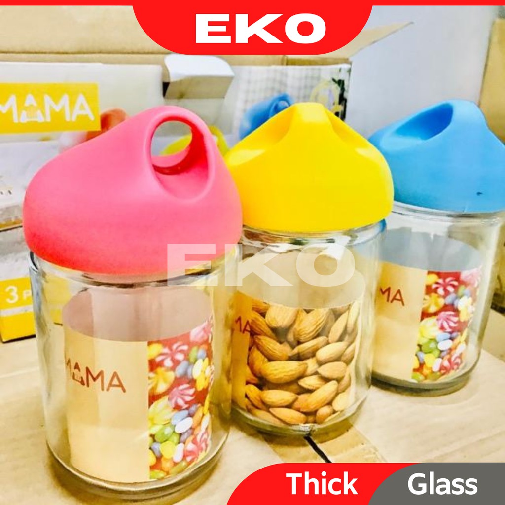 EKO Food Container Snacks Tidbits Cookies Glass Jar Glass Container (3 ...