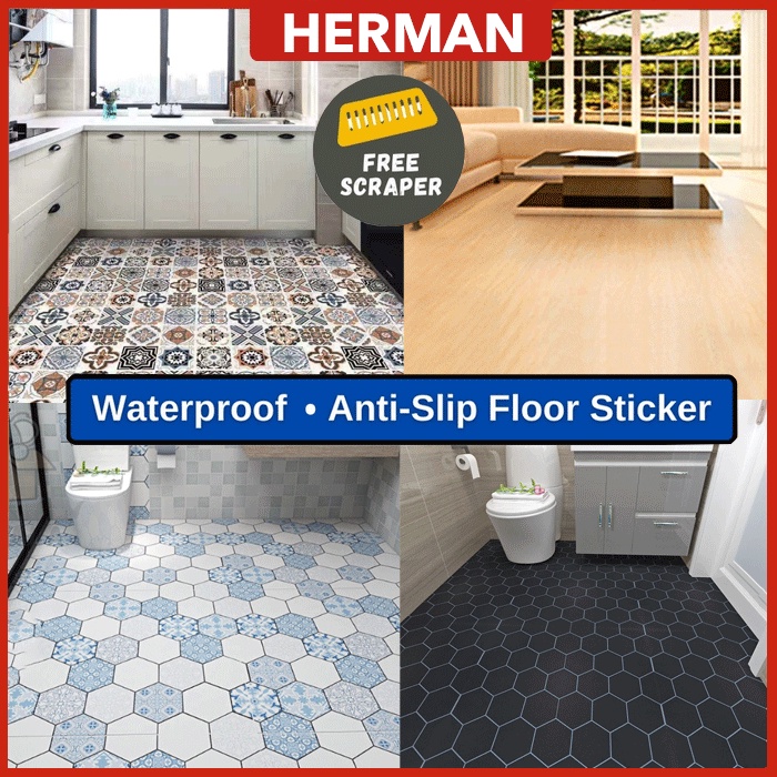 (1 Meter) Non Slip Floor Sticker Wallpaper Flooring Tile Kitchen ...
