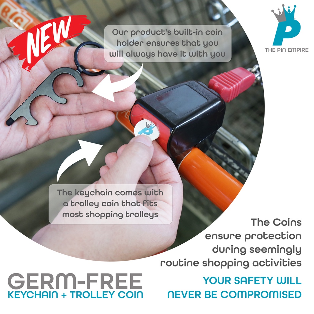 THE PIN EMPIRE Germ Free Keychain with Shopping Trolley Coin All In One ...