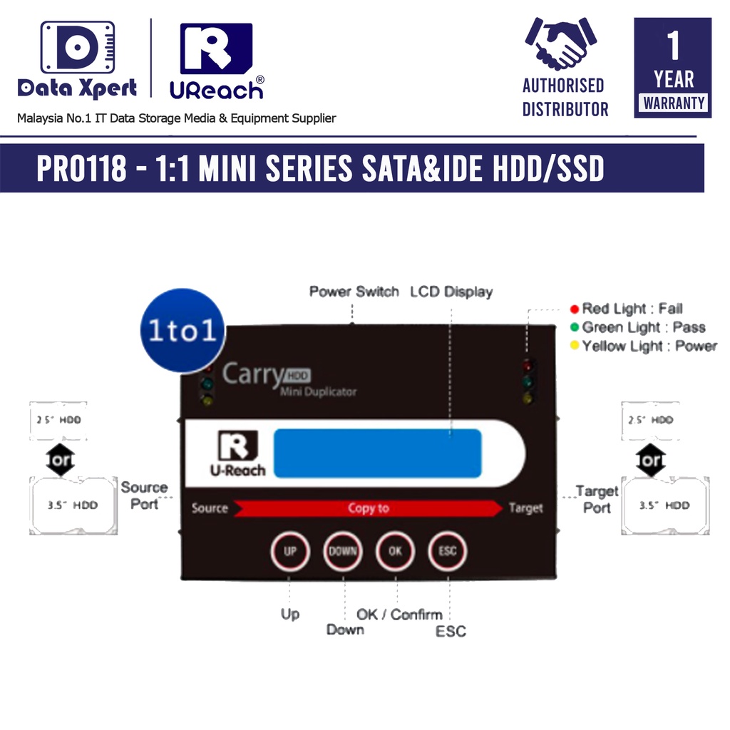 U-Reach PRO118 HDD/SSD Duplicator SATA/IDE/mSATA Standalone Cloner ...