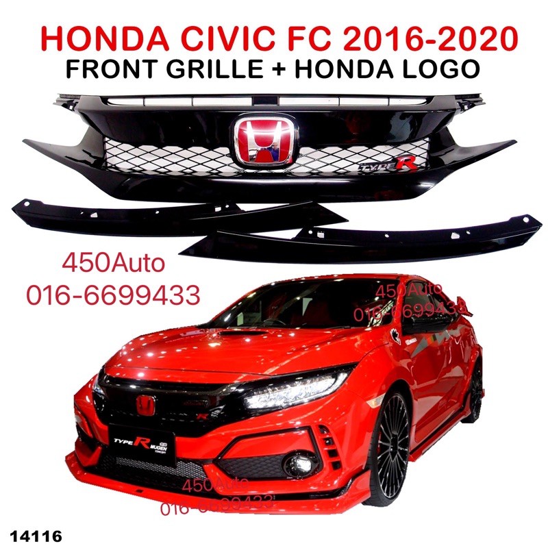 HONDA CIVIC FC 2016-2020 FRONT GRILLE TYPE R with GRILL HONDA LOGO ...