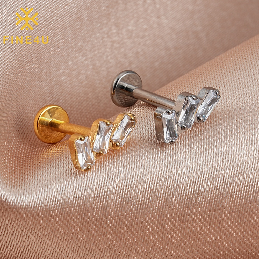 Piercing Triple Tilt Rectangle Zirconia Labret Monroe Lip Ring Stud ...