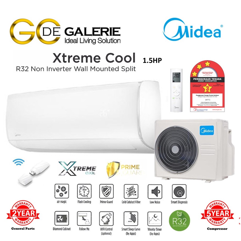 Midea Air Conditioner XTreme Cool Series 1HP-2.5HP R32 Wall Non ...