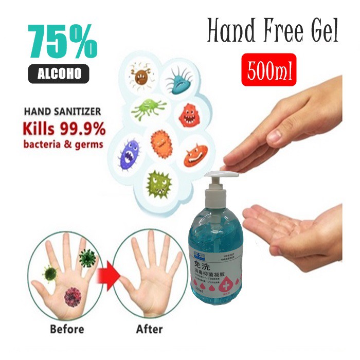 Hand Sanitizer Sanitiser 99.99% Anti Germs Virus 75% Alcohol Gel (500ml ...