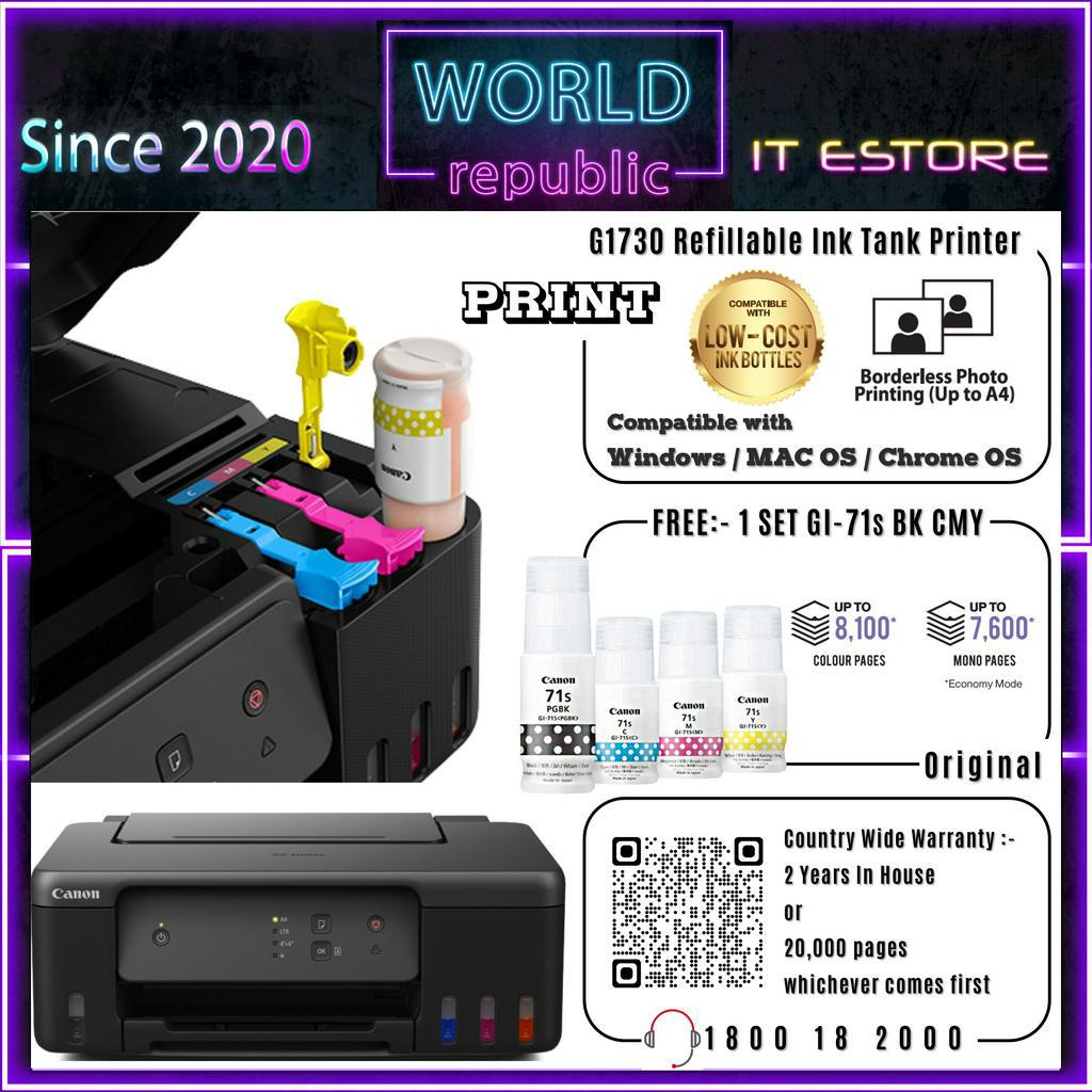 CANON Printer PIXMA G1730 - Easy Refillable Ink Tank, Print for High ...