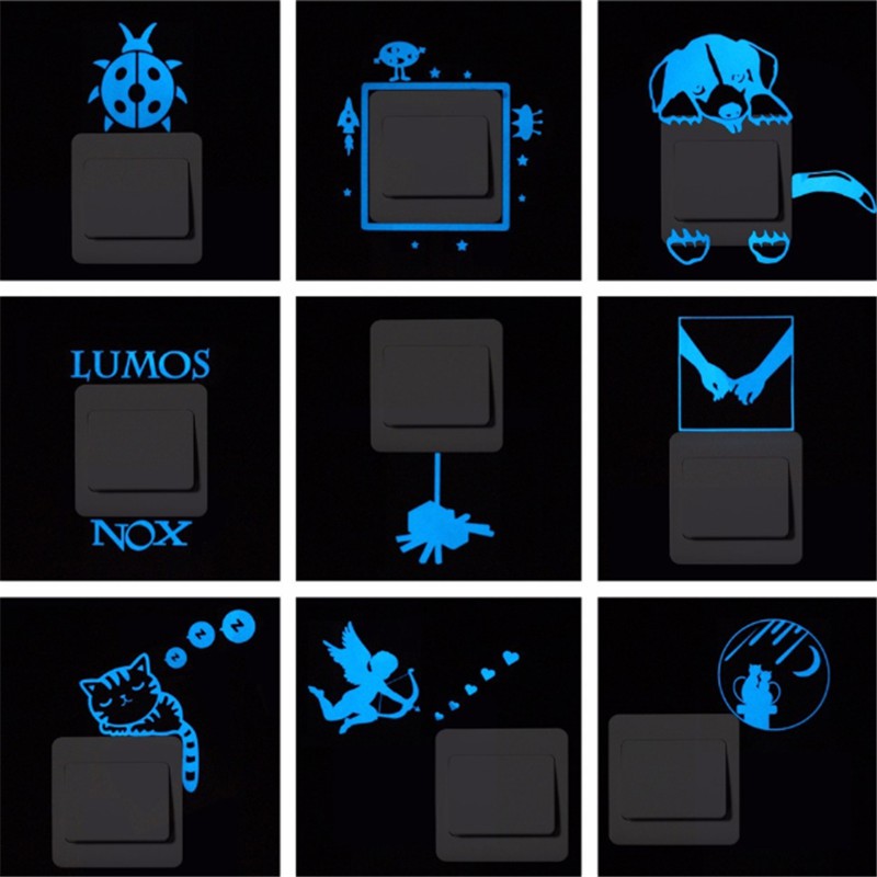 Blue-light Luminous Dinding Switch Sticker Rumah Decal Glow in the Dark ...