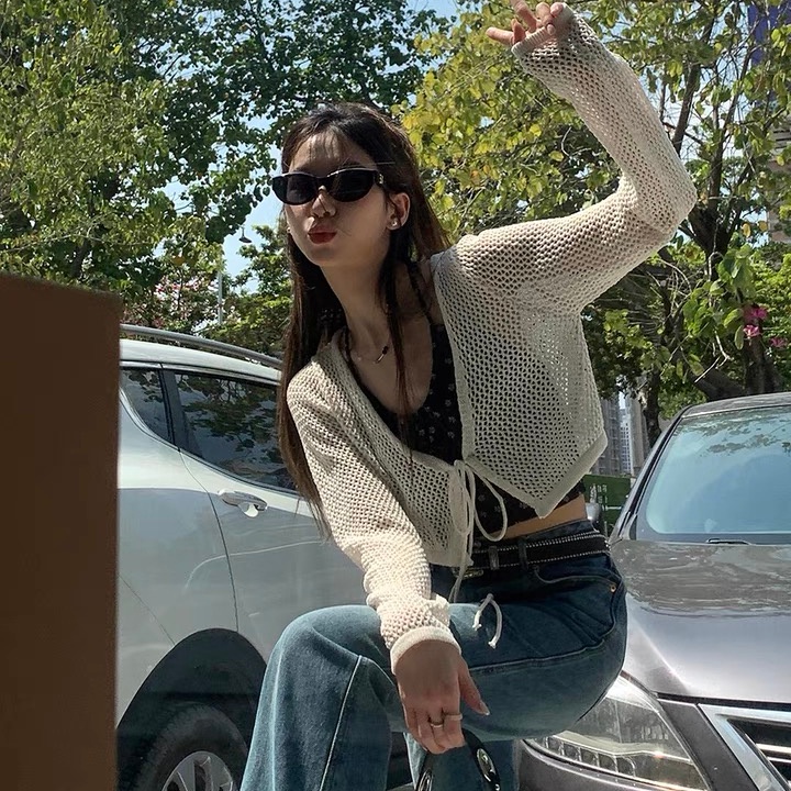 Women's Thin Cardigans Summer All-match Slim Fit Solid Color Simple ...