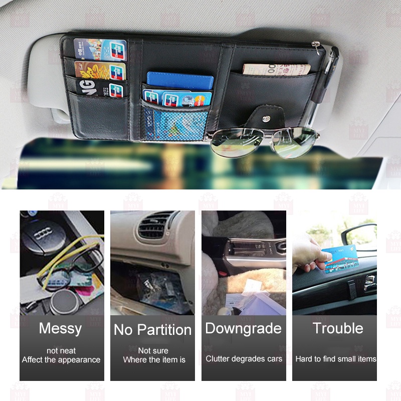 Car Sun Visor Organizer with Zipper Sun Visor Storage Bag Multi-Purpose ...