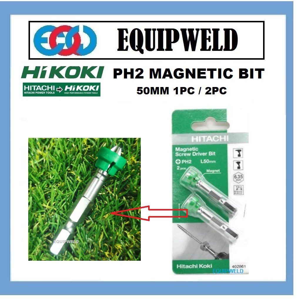 HITACHI HIKOKI 50MM PH2 MAGNETIC BIT 2PCS PACK MAGNETISED SCREWDRIVER ...