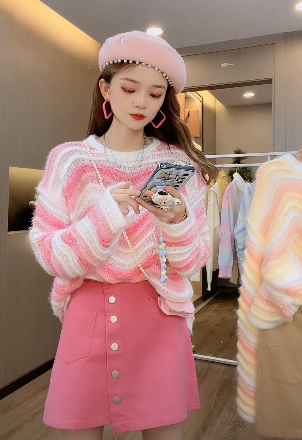 Soft Glutinous Loose Wave Pattern Sweater Idle Style Design Sense Wave ...