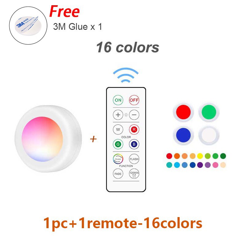 1/3/6pcs LED Light Remote Control Puck Light Night Light Lamp RGB ...