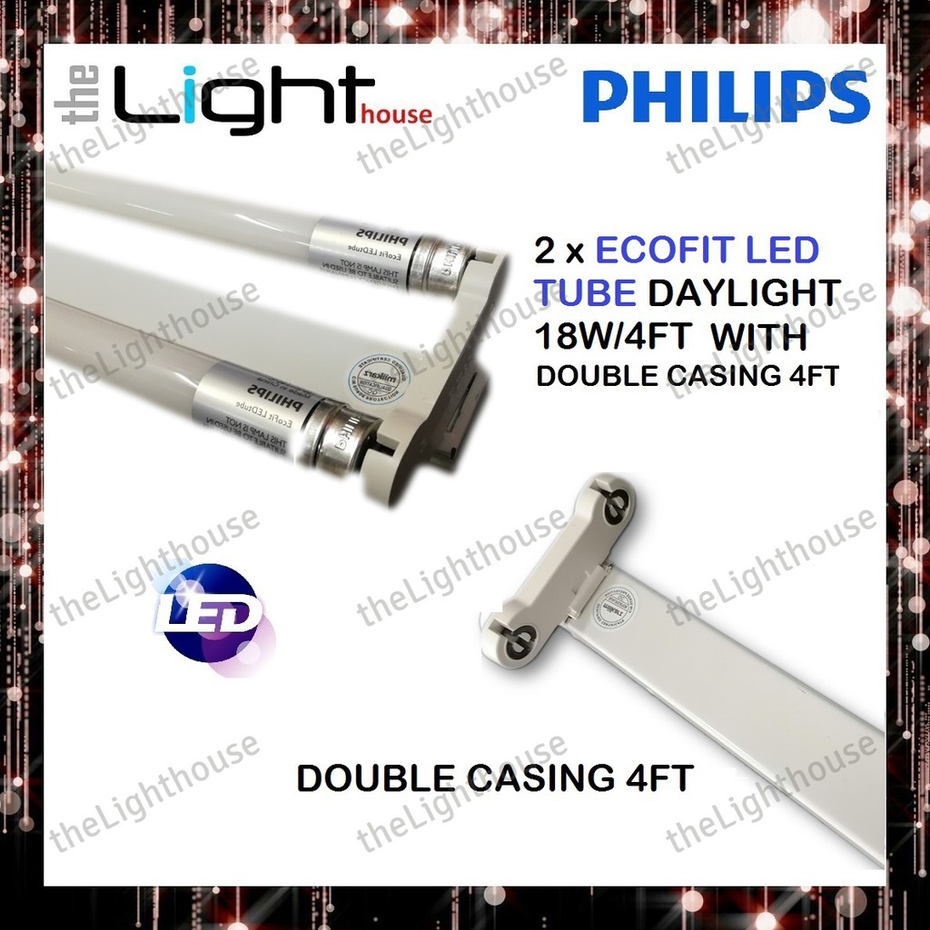 2SET X Philips 4ft 18w Ecofit T8 Glass LED Tube C/W Double Casing / Lampu Panjang / Lampu Led ...