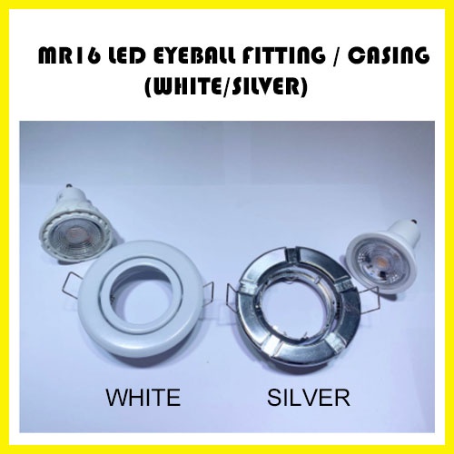MR16 LED Eyeball Fitting / Casing Round (White / Silver) | Shopee Malaysia