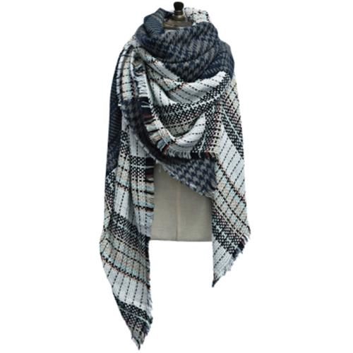 FPRO OVERSIZE GRID DESIGN DOUBLE FACED LADIES WARM SCARF (BLUE ...