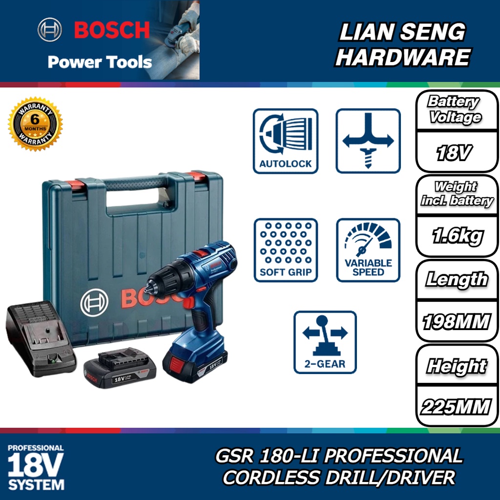 BOSCH 18V CORDLESS DRILL GSR 180-LI | Shopee Malaysia