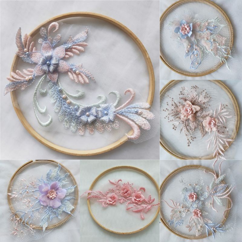 Ready Stock DIY 3D Flower Lace Embroidery Bridal Applique Pearl Beaded ...
