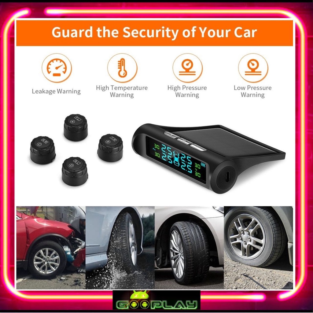 TPMS Multi Color Screen Tire Pressure Monitor System Solar Wireless LED ...
