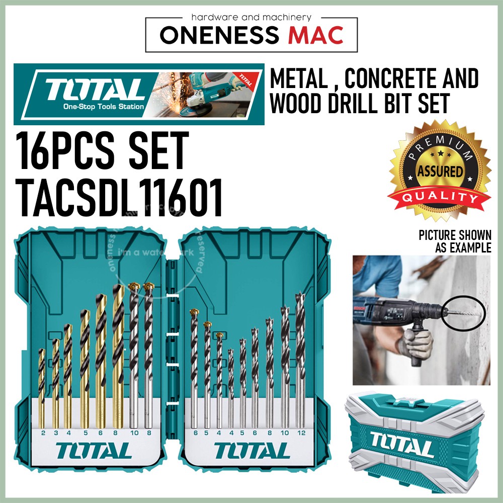 ''TOTAL'' METAL, CONCRETE AND WOOD DRILL BITS SET 16PCS TACSDL11601 ...