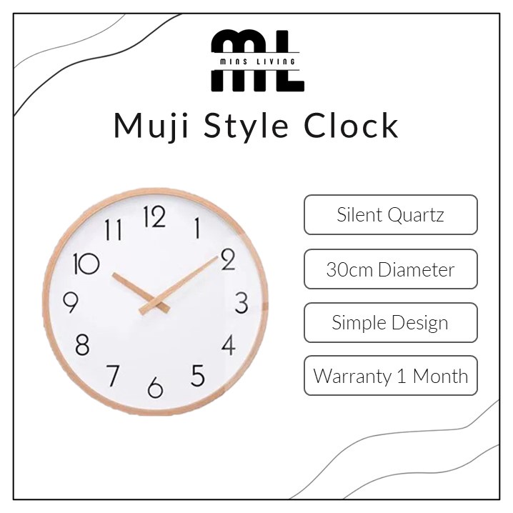 [Mins Living] Muji Style Wall Clock Wooden Clock Jam Dinding Muji Jam ...