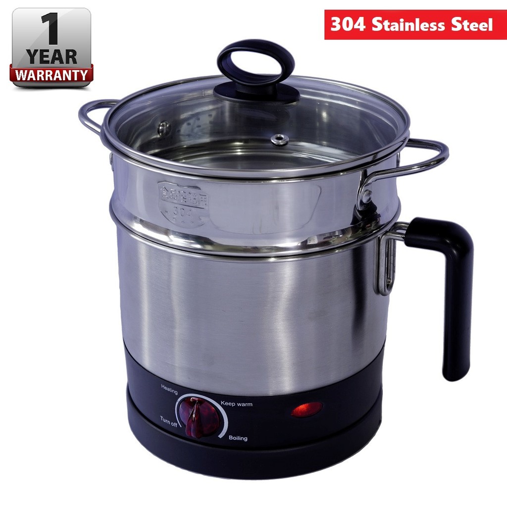 1.5L Stainless Steel Multi purpose Cooker Pot Steamer Pot Electric ...