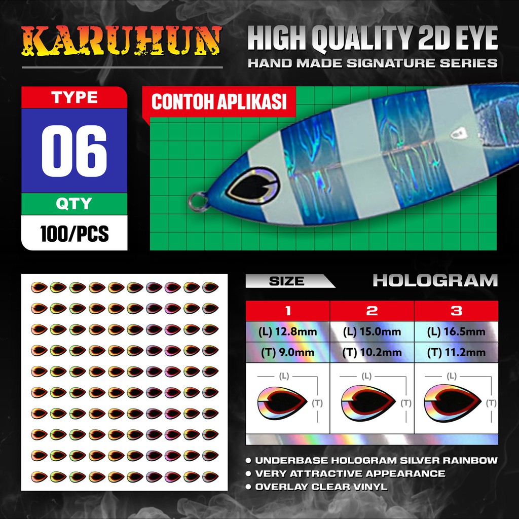 MATA KARUHUN 06 METAL EYES JIG 2D LURE EYES CONTENTS 100PCS | Shopee ...