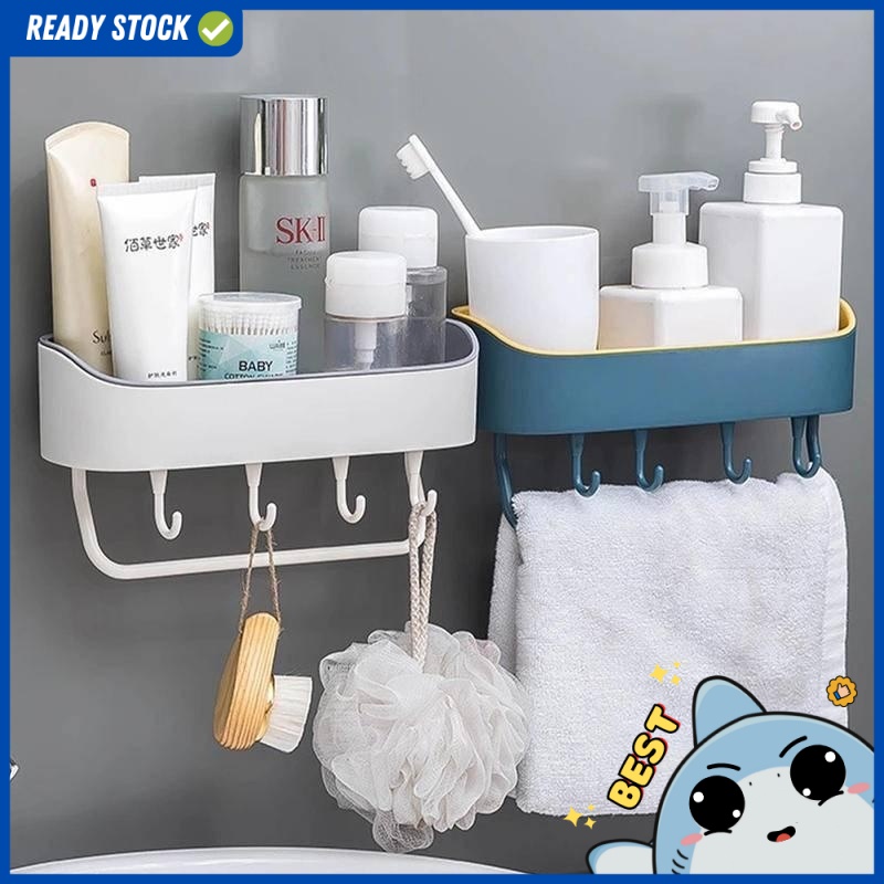 YU Ready Stock Bathroom Storage Racks Plastic Bath Kitchen Corner Wall ...