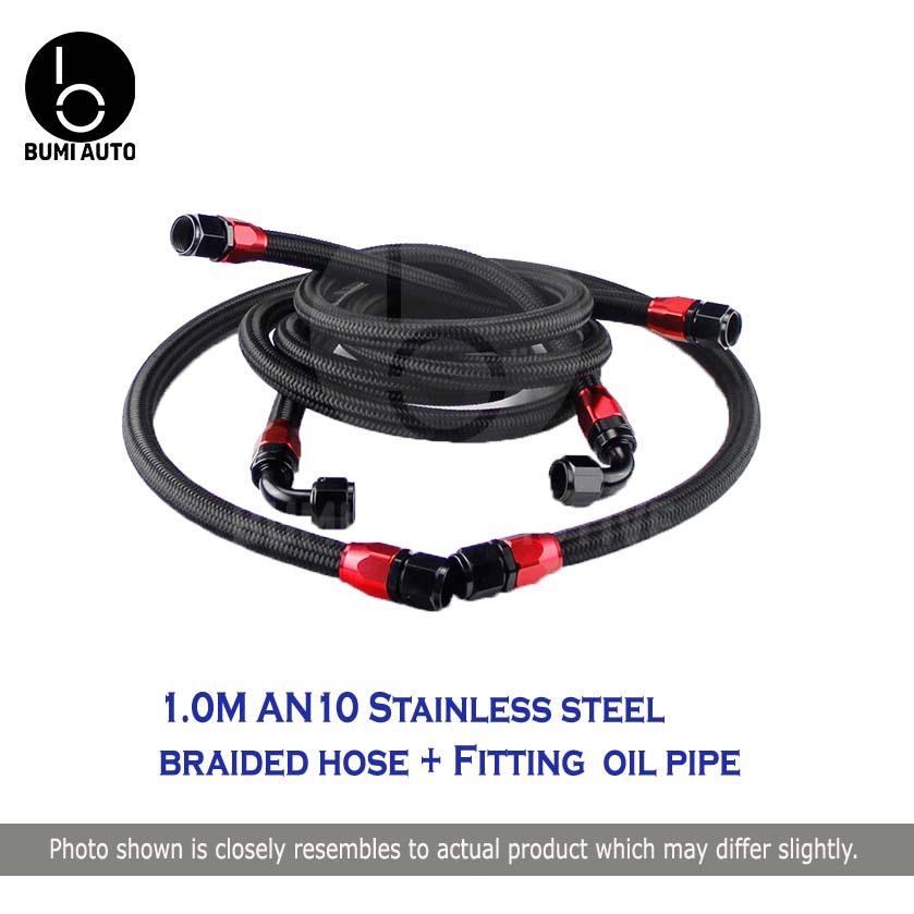 1M 1.2M AN10/10AN Stainless Steel (Silver) / Nylon (Black) Braided Oil ...