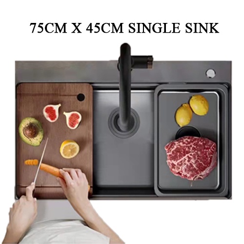 Nano Black Multiworkstation Stainless Steel Kitchen Sink Single Bowl ...
