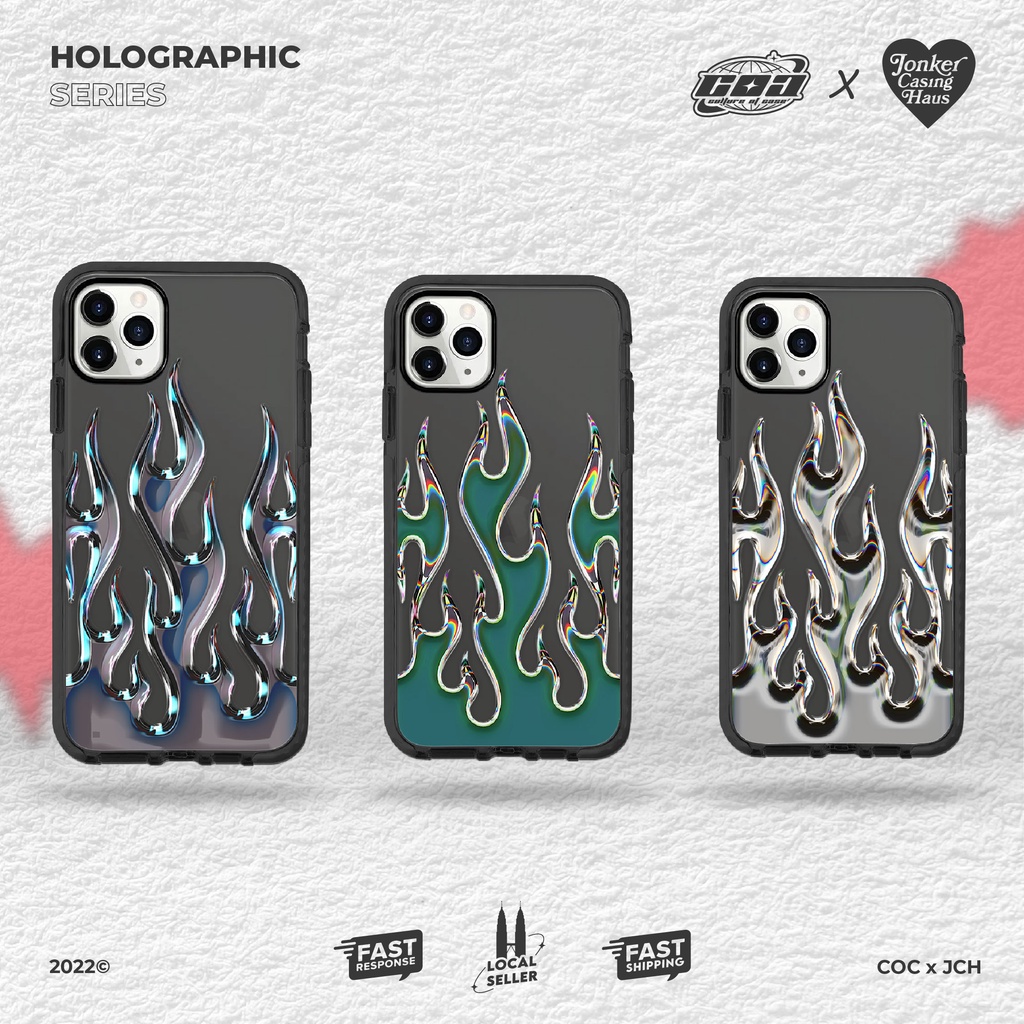 HOLOGRAPHIC FIRE BLUE, GREEN AND SILVER Designated Bumper Casing IP6 ...